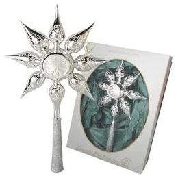Christbaumspitze KREBS GLAS LAUSCHA "Stern mit Reflex, Weihnachtsdeko, Christbaumschmuck", silber (silberfarben), B:20cm H:30cm, Glas, Weihnachtsbaumschmuck, Weihnachtsbaumschleife Weihnachtsbaumschmuck Weihnachtsanhänger Weihnachtsbaumklammer Weihnachtsbaumspitze, mundgeblasen, silberfarben