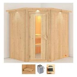 Sauna Karibu "Stine", beige (naturbelassen), Saunaofen, integrierte Steuerung, 9 kW, Saunen, Ofen 9 kW integr. Strg