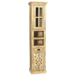 SIT-MÖBEL Hochschrank SIT, beige (natur), B:44cm H:188cm T:35cm, Glas, Massivholz, Schränke, Mit Holzschnitzereien
