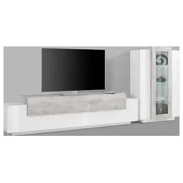Wohnwand Inosign "Coro, Anbauwand, Medienwand", weiß (weiß hochglanz, beton), Glas, Holzwerkstoff, Kastenmöbel-Sets, Lowboard 4 Fächern Breite 200 und Vitrine 3 Türen Breite 80