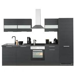 Küchenzeile KOCHSTATION "KS-Luhe", grau (küche: grau, front: weiß matt, korpus: grafit, arbeitsplatte: betongrau), B:300cm T:60cm, Komplettküchen-Sets, Küchenzeile, 300 cm breit, wahlweise mit oder ohne E-Geräten, gefräste MDF-Fronten