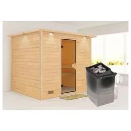 Sauna Karibu "Soraja", beige (naturbelassen), Saunaofen, integrierte Steuerung, 9 kW, Saunen, Ofen 9 kW integr. Strg