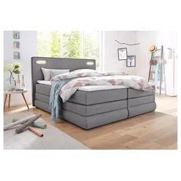 Boxspringbett Collection AB "Ninoni", grau (hellgrau), B:195cm L:210cm, Komplettbetten, inkl. Bettkasten, Topper und wahlweise mit LED-Beleuchtung