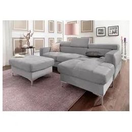 Polstergarnitur COTTA "Sammy L-Form", grau (grau,), B:226cm, Sitzmöbel-Sets, Set bestehend aus: Ecksofa mit Kopfteilverstellung & Hocker