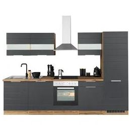 Küchenzeile KOCHSTATION "KS-Luhe", grau (küche: grau, front: weiß matt, korpus: wotaneichefarben, arbeitsplatte: wotaneichefarben), B:300cm T:60cm, Komplettküchen-Sets, Küchenzeile, 300 cm breit, wahlweise mit oder ohne E-Geräten, gefräste MDF-Fronten