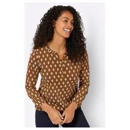 Langarmshirt Inspirationen "Druck-Shirt", Damen, Gr. 52, braun (cognac, ecru, bedruckt), 50% Baumwolle, 50% Modal, bedruckt, gemustert, mehrfarbig, Rundhals, Shirts