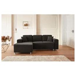 Ecksofa Home Affaire "Györ", grau, B:235cm H:88cm T:160cm, Microfaser (100% Polyester);Luxus-Microfaser Lederoptik (100% Polyester);Struktur (100% Polyester);Samtoptik (100% Polyester);Struktur weich (100% Polyester), Sofas, L-Form, wahlweise mit Bettfunktion und Bettkasten incl. 2 Zierkissen