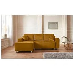 Ecksofa Home Affaire "Gy&ouml;r", gold (goldfarben), B:235cm H:88cm T:160cm, Microfaser (100% Polyester);Luxus-Microfaser Lederoptik (100% Polyester);Struktur (100% Polyester);Samtoptik (100% Polyester);Struktur weich (100% Polyester), Sofas, Ecksofa, L-Form, wahlweise mit Bettfunktion und Bettkasten incl. 2 Zierkissen