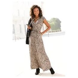 Maxikleid Buffalo, Damen, Gr. 46, N-Gr, schwarz (schwarz, taupe bedruckt), Jersey, Obermaterial: 100% Viskose, bedruckt, figurumspielend lang, V-Ausschnitt, Kleider, mit Alloverdruck, Sommerkleid mit Taschen, Strandkleid