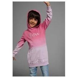 Kapuzensweatshirt Kidsworld "Longsweatshirt mit LOVE print", M&auml;dchen, Gr. 128/134, bunt (pink, flieder), Sweatware, Obermaterial: 100% Baumwolle, bedruckt, mehrfarbig, Basic Po-bedeckend, B&uuml;ndchen, Sweatshirts, Langarm, po-bedeckend, mit Glitzerdruck, aus Baumwolle