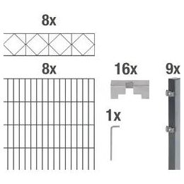 GAH Alberts Doppelstabmattenzaun ALBERTS "Bergen", grau (anthrazit), H:140cm, Stahl, Zaunelemente, anthrazit, H&ouml;he: 100-160cm, Gesamtl&auml;nge: 10-20m, zum Einbetonieren