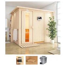 Sauna Karibu "Gitte", beige (naturbelassen), Bio-Kombiofen, externe Steuerung, 9 kW, Saunen, Ofen 9 kW Bio externe Strg easy