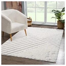 Hochflor-Teppich Carpet City "FOCUS749", beige (creme), B:160cm H:20mm L:230cm, Obermaterial: 100% Polypropylen, Teppiche, Boho-Teppich, Hochtief-Muster/ 3D-Effekt, für Wohnzimmer, Schlafzimmer