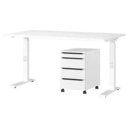 Büromöbel-Set Germania "Mailand", weiß, B:140cm, Metall, Spanplatte, Arbeitsmöbel-Sets, inkl. Schreibtisch und Rollcontainer