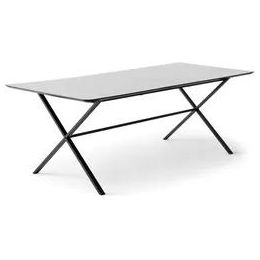 Esstisch HAMMEL FURNITURE "Meza Designtisch mit Auszugsfunktion und 2 Einlegeplatten", wei&szlig; (wei&szlig;, schwarz, wei&szlig;), B:165cm H:74cm T:90cm, Tischplatte: Weiss Laminat (schwarzer Rand), Gestell: Pulverbeschichtetes schwarzes Metall, RAL9005 matt., Tische, Esstisch, abgerundete Tischplatte MDF, gekreuztes Metallgestell, in zwei Breiten