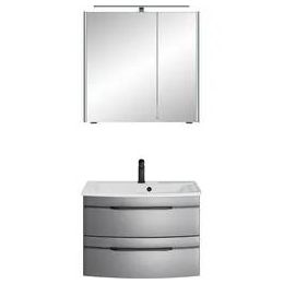 Badmöbel-Set SAPHIR "Serie 7045 2-teilig Mineralmarmor-Waschtisch mit LED-Spiegelschrank", grau (stahlgrau metallic), B:73,2cm H:200cm T:49,8cm, Spanplatte, Kastenmöbel-Sets, Badezimmer-Set 73,2 cm breit, inkl. Türdämpfer, 2 Türen, 2 Schubladen