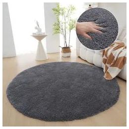 Hochflor-Teppich my home "Microfaser Teppich Magong, besonders weich, sehr feiner Flor" Gr. 9, grau (dunkelgrau), H:25mm Ø:140cm, Kunstfaser, Teppiche, unifarben, weiche Teppiche, Wohnzimmer, Schlafzimmer, Kinderzimmer