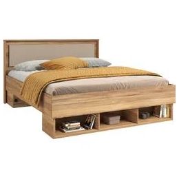 Bettgestell Home Affaire "Wharton, 140, 160 oder 180cm Breite, Made in Europe", beige (mauvella eiche, congo, eiche mauvella, congo, eiche mauvella), B:170cm H:100cm L:204cm, Betten, Doppelbett mit offenen Regalen, FSC-zertifizierter Holzwerkstoff