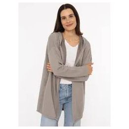 Jerseymantel ZwillingSHERZ ""Positive Mind"", Damen, Gr. S/M, braun (fango), Jersey, Obermaterial: 70% Baumwolle, 30% Polyester, comfort fit hüftlang, V-Ausschnitt, Mäntel, mit hohem Baumwollanteil