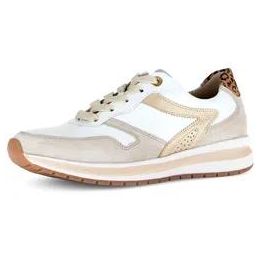 Keilsneaker Gabor "FLORENZ", Damen, Gr. 40, beige (weiß, hellbeige, leo), Glattleder, Veloursleder, Schuhe, Freizeitschuh, Halbschuh, Schnürer in Schuhweite G (=weit)