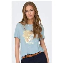 Kurzarmshirt Only "ONLFREE LIFE REG S/S LEAF TOP BOX JRS", Damen, Gr. XS (34), blau (cashmere blau print:stay true), Single Jersey, Obermaterial: 70% Modal, 30% Polyester, bedruckt, regular fit, Rundhals, Shirts