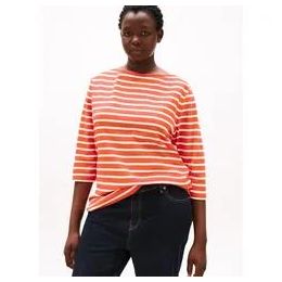 T-Shirt Tommy Hilfiger Curve "CRV SLIM CODY BOAT-NK 3/4SLV", Damen, Gr. 50, orange (classic breton orange, ecu), Single Jersey, Obermaterial: 100% Baumwolle, gestreift, slim fit normal, U-Boot-Ausschnitt, eng abgerundeter Saum, Shirts, in Großen Größen, 3/4 Ärmel, Logostickerei