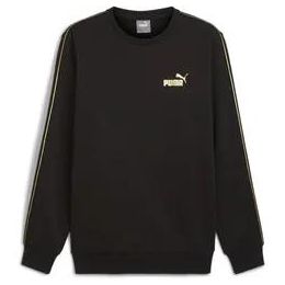 Langarmshirt Puma "ESS TAPE MINIMAL GOLD CREW FL", Herren, Gr. L, schwarz (Puma schwarz), Fleece, Obermaterial: 66% Baumwolle, 34% Polyester, unifarben, regular fit normal, Rundhals, Shirts
