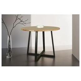 Esstisch ByLiving "Arrow", beige (natur, schwarz, natur), H:77cm, Tische, mit 2,5cm starker, runder Massivholz Tischplatte, D 100, H 77 cm