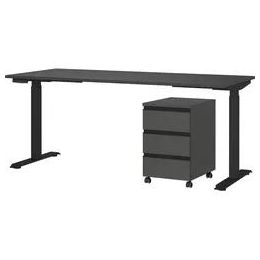 Büromöbel-Set Germania "Lemont", grau (graphit), B:235cm H:120cm T:80cm, Kunststoff, Metall, Spanplatte, Arbeitsmöbel-Sets, Set bestehend aus höhenverstellbarem Schreibtisch und Rollcontainer