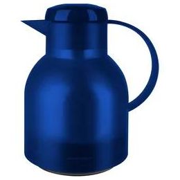 Isolierkanne Emsa "Samba", blau, transluzent, B:14,5cm H:21,7cm, Glas, Kunststoff, Kannen, zeitloses Design, einfacher Knopfdruck, 24h kalt, 12h warm