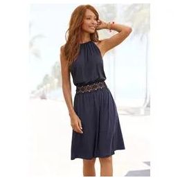 Sommerkleid Vivance, Damen, Gr. 34, N-Gr, blau (navy), Jersey, Obermaterial: 100% Viskose, unifarben, figurumspielend kniefrei, Rundhals, Kleider, mit Häkeleinsatz in der Taille, kurzes Jerseykleid