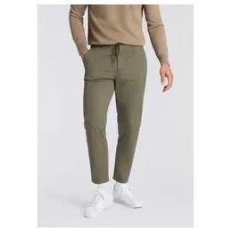 Chinohose BOSS ORANGE "tapered DS", Herren, Gr. 40, Länge 32, open grün342, Web, Obermaterial: 97% Baumwolle, 3% Elasthan, unifarben, gerade, unten schmal lang, Hosen, tapered fit, elastischer Bund mit Kordelzug