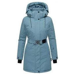 Wintermantel Navahoo "Frostkuss 14", Damen, Gr. XL (42), hellblau, Obermaterial: 100% Polyester. Innenfutter: 100% Polyester. Wattierung: 100% Polyester. &Auml;rmelfutter: 100% Polyester, figurumspielend ca. Mitte Oberschenkel, hoch geschlossener Ausschnitt, &Auml;rmel ohne &Auml;rmelschlitz B&uuml;ndchen mit Daumenl&ouml;chern, M&auml;ntel Wintermantel, Warmer Damen Mantel mit abnehmbarer Kapuze und Tailleng&uuml;rtel