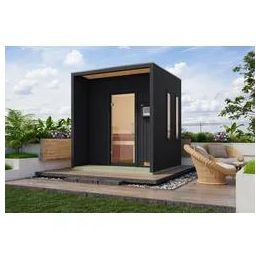 Saunahaus Karibu ""Arcodia" schwarz", schwarz, Saunaofen, externe Steuerung, 400 kW, Saunen, aus hochwertiger nordischer Fichte