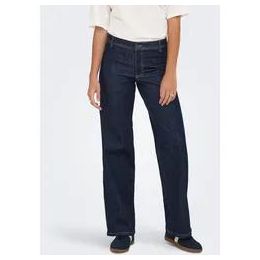 Jacqueline de Yong Weite Jeans JDY "JDYVANESSA MIDWAIST WIDE JEANS DBD DENIM", Damen, Gr. L (40), Länge 32, blau (dunkelblau denim), Denim/Jeans, Obermaterial: 98% Baumwolle, 2% Elasthan, unifarben, Jeans