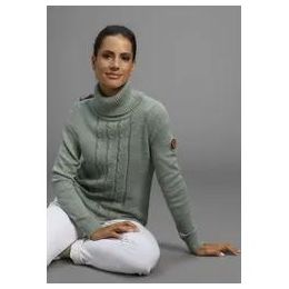 Rollkragenpullover Kangaroos, Damen, Gr. 32/34, grün (grün mélange), Strick, Obermaterial: 60% Baumwolle, 40% Polyacryl, Zopfmuster, meliert, figurumspielend hüftbedeckend, Rippbündchen, Pullover, mit tollem Zopf-Strickmuster