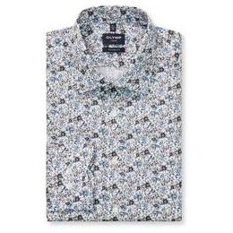 Langarmhemd OLYMP "Luxor modern fit", Herren, Gr. 42, N-Gr, weiß, Web, Obermaterial: 100% Baumwolle, normal, 2-Knopf-Manschette, Hemden, Modern Fit, Businesshemd, New-Kentkragen, gemustert