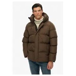 Steppjacke Superdry "HOODED 5 BAFFLE SPORTS PUFFER", Herren, Gr. L, slate braun, Web, Obermaterial: 100% Polyester, unifarben, relaxed fit, Jacken