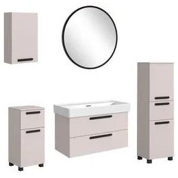 Badmöbel-Set Welltime "SALVADA, 5tlg-Set, gedämpfte Scharniere, Softclose, Keramikbecken", kaschmir, B:180cm H:200cm T:47,5cm, MDF, Kastenmöbel-Sets, Kaschmir, Keramikbecken 1 od. 2 Armaturlochbohrungen