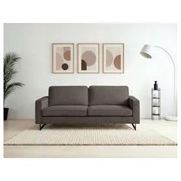 3-Sitzer Places of Style "Maxi-Ausführung Pinto, 236 cm, Cord, Chenille, Lederoptik", braun, B:236cm H:85cm T:97cm, 100% Polyester, Sofas, mit Keder, schwarze Metallfüße, Wellenunterfederung