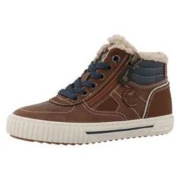 Sneaker Mustang SHOES "Ezio", Kinder, Gr. 37, braun, Lederimitat, unifarben mit Farbeinsatz, Schuhe, High Top Sneaker, Schnürboots mit Reißverschluss