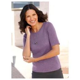 Kurzarmpullover Classic Basics "Kurzarm-Pullover", Damen, Gr. 54, lila (feige, meliert), 40% Viskose, 30% Polyamid, 25% Polyester, 5% Kaschmir, meliert, Pullover