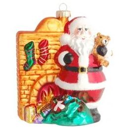 Christbaumschmuck KREBS GLAS LAUSCHA "Santa vor dem Kamin, Weihnachtsdeko, Christbaumschmuck", bunt, B:11cm H:12,5cm T:11,5cm, Glas, Weihnachtsbaumschmuck, mundgeblasen