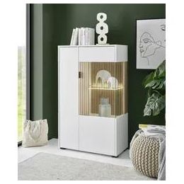 Vitrine Inosign "Hudson, Stauraumvitrine, Standvitrine", weiß (weiß, eiche), B:75cm H:125cm T:38cm, Holzwerkstoff, Schränke, in moderner Trendfarbe, Griffe aus Metall (Schwarz), Höhe 125 cm