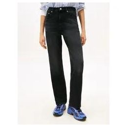 Straight-Jeans Tommy Jeans "LAYLA HR SLIM STR", Damen, Gr. 32, Länge 32, schwarz (denim schwarz), Denim/Jeans, Obermaterial: 99% Baumwolle, 1% Elasthan, unifarben, slim fit knöchellang, Jeans, in Knöchellänge