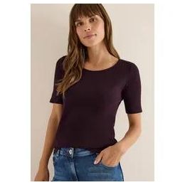 Rundhalsshirt Cecil "Style Lena", Damen, Gr. L (42), eggplant rot, Jersey, Obermaterial: 100% Baumwolle, eng hüftlang, Rundhals, abgesteppt, Shirts, mit Halbärmeln