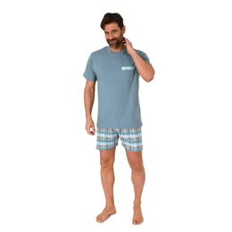 Normann Schlafanzug kurzarm Shorty mit karierter Jersey Hose in blau | Gr.: 56