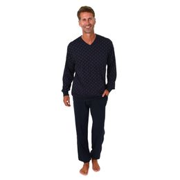 Normann Langarm Schlafanzug Pyjama B&uuml;ndchen print in marine | Gr.: 58