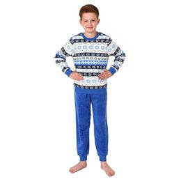 Normann Kinde langarm Schlafanzug Pyjama B&uuml;ndchen Norweger Coralfleece - 76973 in blau | Gr.: 140