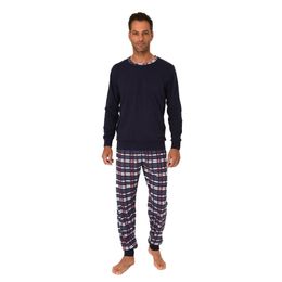 Normann langarm Schlafanzug Pyjama B&uuml;ndchen und karierter Jersey Hose - 83198 in navy | Gr.: 58